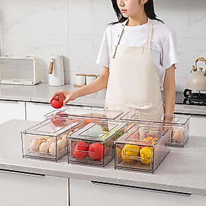 shopwithgreen Refrigerator Organizer Bins with Pull-out Drawer, Drawable Clear Fridge Drawer Organizer with Handle, Plastic Kitchen Pantry Storage Containers , 2 Pack, 3.7QT