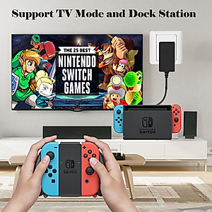 Switch Charger for Nintendo Switch, Switch AC Adapter Power Cord, Charger Cable 15V/2.6A,5V 1.5A Compatible with Nintendo Switch/Switch OLED/Switch Lite Supports TV Mode and Docking Station (Black)