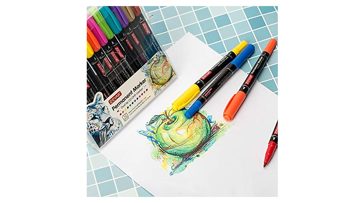ZEYAR Twin Tip Permanent Markers - 12 Vibrant Colors for Versatile Use