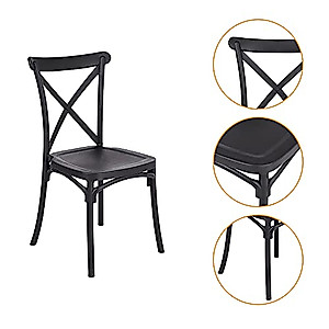 CangLong Leisure Chairs Modern Design Dining Chairs Armless Chair, Cross Back Chair Breathable backrest Living Room Lounge Chair Student Dormitory Learning Chair PP Material, Set of 2, Black