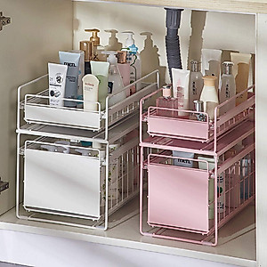 Under Sink Storage Kitchen Storage Rack,Under Sink Storage Racks,Under Sink Organizer,pull-out Cabinets,countertop Storage,Kitchen Tidy Organiser,for Kitchen Bathroom, White 40.5*27.7*39.5cm