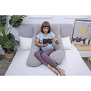 MOON PINE Pregnancy Pillow, U Shaped Full Body Pillow for Maternity Support, Sleeping Pillow with Velour Cover for Pregnant Women (Gray)