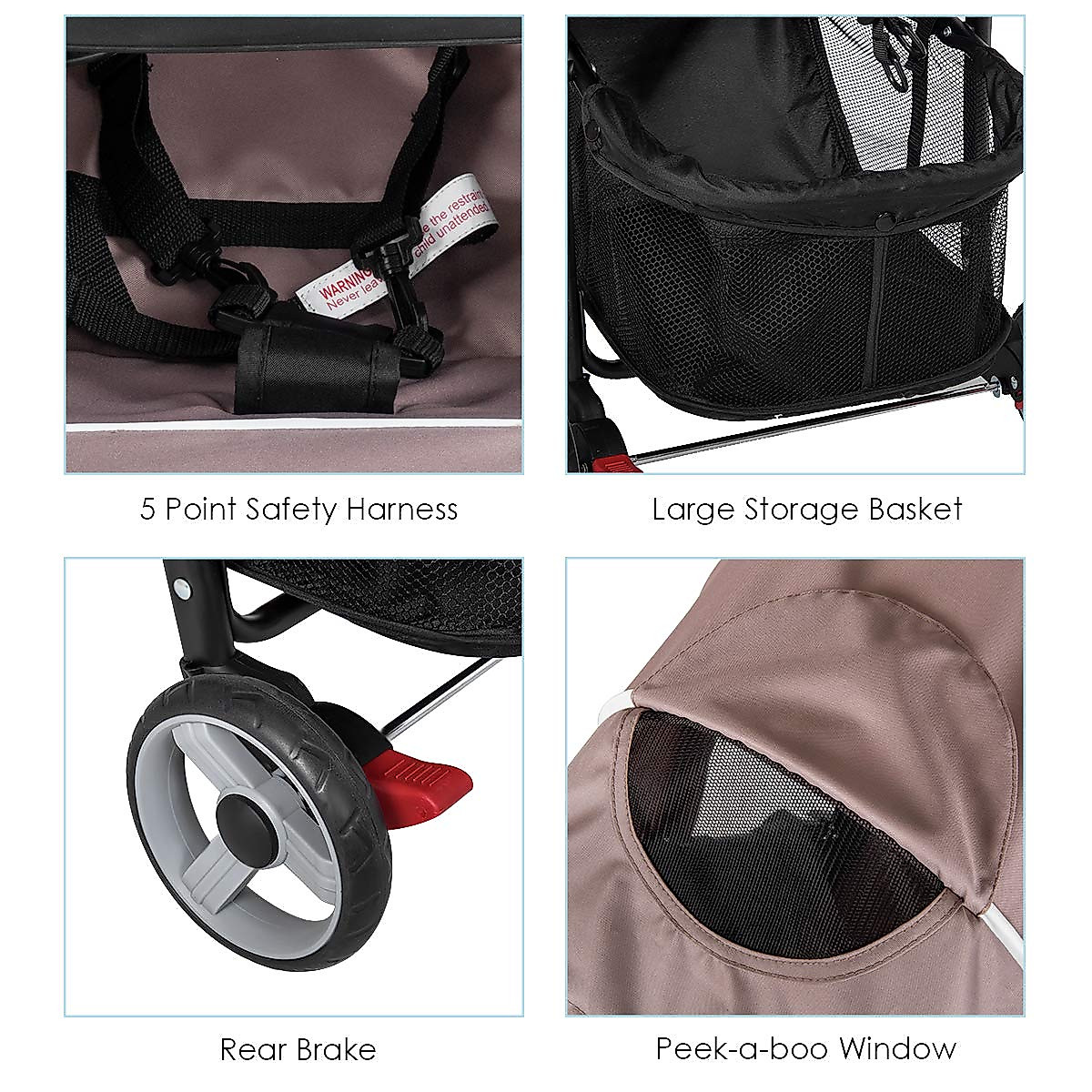 Baby Joy Lightweight Stroller, Compact Toddler Travel Stroller for Airplane, Infant Stroller w/Adjustable Backrest/Footrest/Canopy, 5-Point Harness, Storage Basket, Easy One-Hand Fold, Coffee