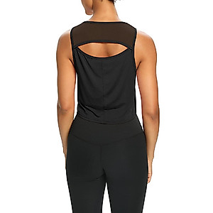 Mippo Workout Crop Tops for Women Open Back Tank Tops for Women Flowy Athletic Tops Tennis Tops Gym Tanks Backless Yoga Tops for Women Mesh Workout Tops for Women Black L