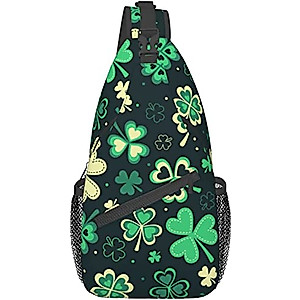 St. Patrick's Day Cute Shamrocks Sling Backpack,Travel Hiking Daypack Clover Crossbody Shoulder Bag
