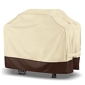SunPatio Gas Grill Cover 60 Inch, Outdoor Heavy Duty Waterproof Barbecue Grill Cover, UV and Fade Resistant, All Weather Protection for Weber Charbroil Brinkmann Grills and More, Beige & Brown