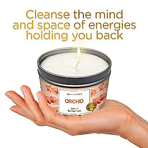 MAGNIFICENT101 Flower Intention Smudge Candle for House Energy Cleansing, Banishes Negative Energy I Purification and Chakra Healing - Natural Soy Wax Tin Candle 6oz (Orchid)