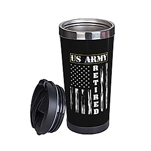 OSUKI Army Retired American Flag Coffee Travel Mug Stainless Steel Straw Travel Tumbler Vacuum Insulated Keep Cold