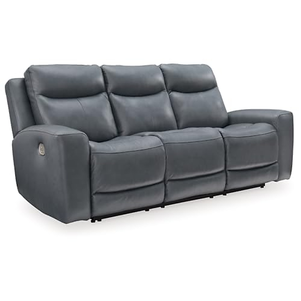 Signature Design by Ashley Mindanao Contemporary Leather Match Upholstered Power Reclining Sofa with Adjustable Headrest and USB Ports, Gray