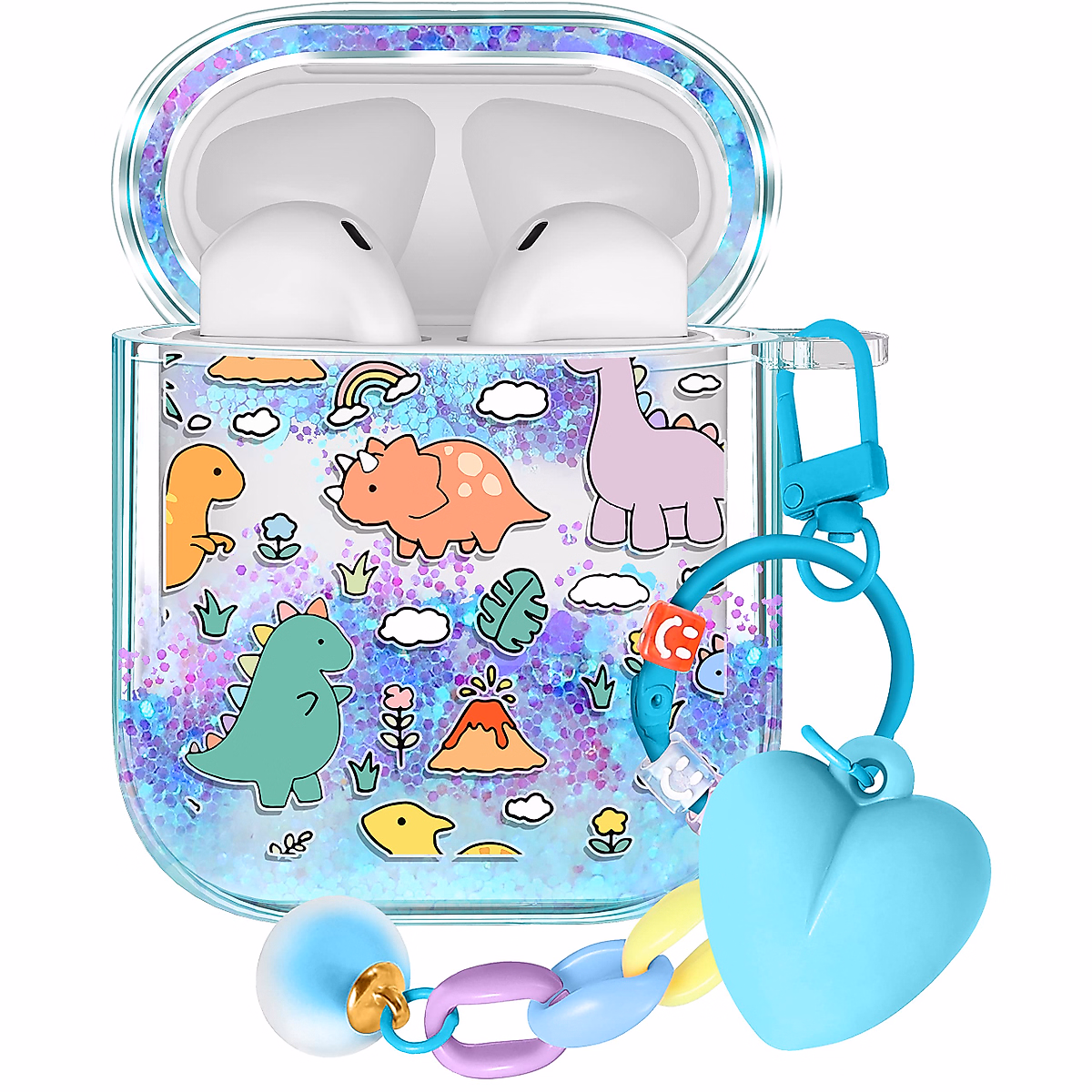 Kokaaee for Airpod Case 2nd & 1st Generation Cover Kawaii Funda Cute Aesthetic Girl Women Protector Liquid Glitter Bling Sparkly Design Estuche Keychain Girly for Apple Air Pod 1/2 Gen