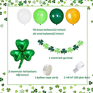 St. Patrick’s Theme Balloon Garland Decorations for Lucky Irish Party, Shamrock Garland Balloon Arch Kit Green and Gold