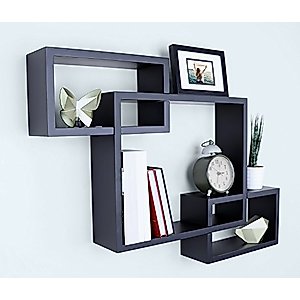 Ballucci Wooden Cube Floating Wall Shelves, Interlocking Wall Mount Box Shelves, Horizontal and Vertical Display Storage Shelf for Living Room, Bedroom, Bathroom, Black
