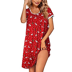 Ekouaer Womens Nightgowns Oversized Nightshirts Women Night Shirts Sleep Gowns Sleepwear Christmas S