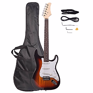 39 Inch Rosewood Fingerboard Electric Guitar,Electric Guitar Beginner Kit Solid Body Full Size Pick Up for Starter, with Bag, Picks, Capo, Strap, Cord,Allen Wrench, Tremolo Arm (Sunset Color)