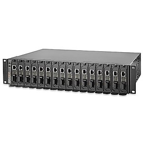 Signamax 065-1185 16 Bay Rack Mount Media Converter Chassis Supports 16 converters in 2U of Rack Space Dual redundant Load-Sharing Power Supplies Media Converter Chassis only
