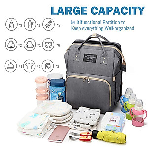 SALIFA Diaper Bag Backpack with Changing Station, Nappy Baby Bags with Portable Changing Pad, 900D Waterproof Multi-Function Travel Portable Mommy Bag, Gray
