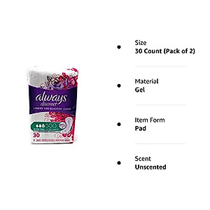 Always Discreet, Incontinence Light Pads, 3 Drops, 30 Pads each (Value Pack of 2)