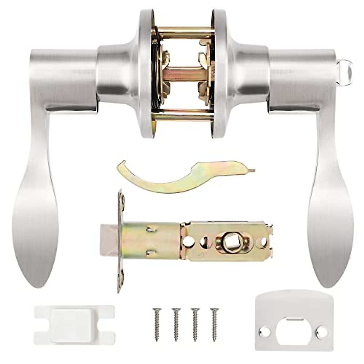 GOBEKOR 5 Pack Brushed Nickel Door Handle Interior Door Levers Privacy for Bedroom Bathroom Door Lock Keyless Wave Lever Door Handles