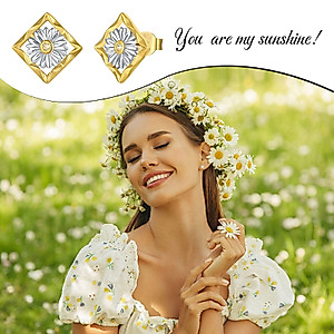 WOUOVO 925-Sterling-Silver Sunflower Earrings for Women - Daisy Sunflower Stud Earring with Safety Screw Back Lockings,Mothers Day Christmas Gifts for Mom and Daughter (Sunflower)