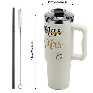 FROOBLEQUIRK 40oz Stainless Steel Tumbler - Insulated Water Bottle, Miss to Mrs Cup, Bridal Shower & Engagement Gift, Wedding & Bachelorette Party Present