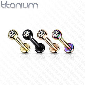 Amelia Fashion Solid G23 Implant Grade Titanium Internally Threaded Labret Studs With Jeweled Ball Set (Choose Color) (Rose Gold, 16GA, L. 8mm, Ball: 3mm)