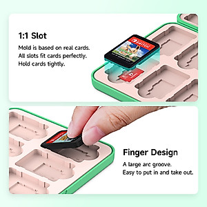 JINGDU 24-Slot Switch Game Card Case Compatible with Switch Game & micro SD Cards, Hard Shell, the Cute Games Holder Organizer Suitable for NS, Lite & OLED Game Card, acnh Leaf