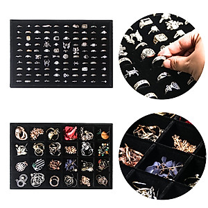 Pengup 5 Pcs/set Stackable Jewelry Organizer Trays,Rings Necklaces Earrings Bracelets Display Storage Trays Holder with Glass Lid (Black Velvet)