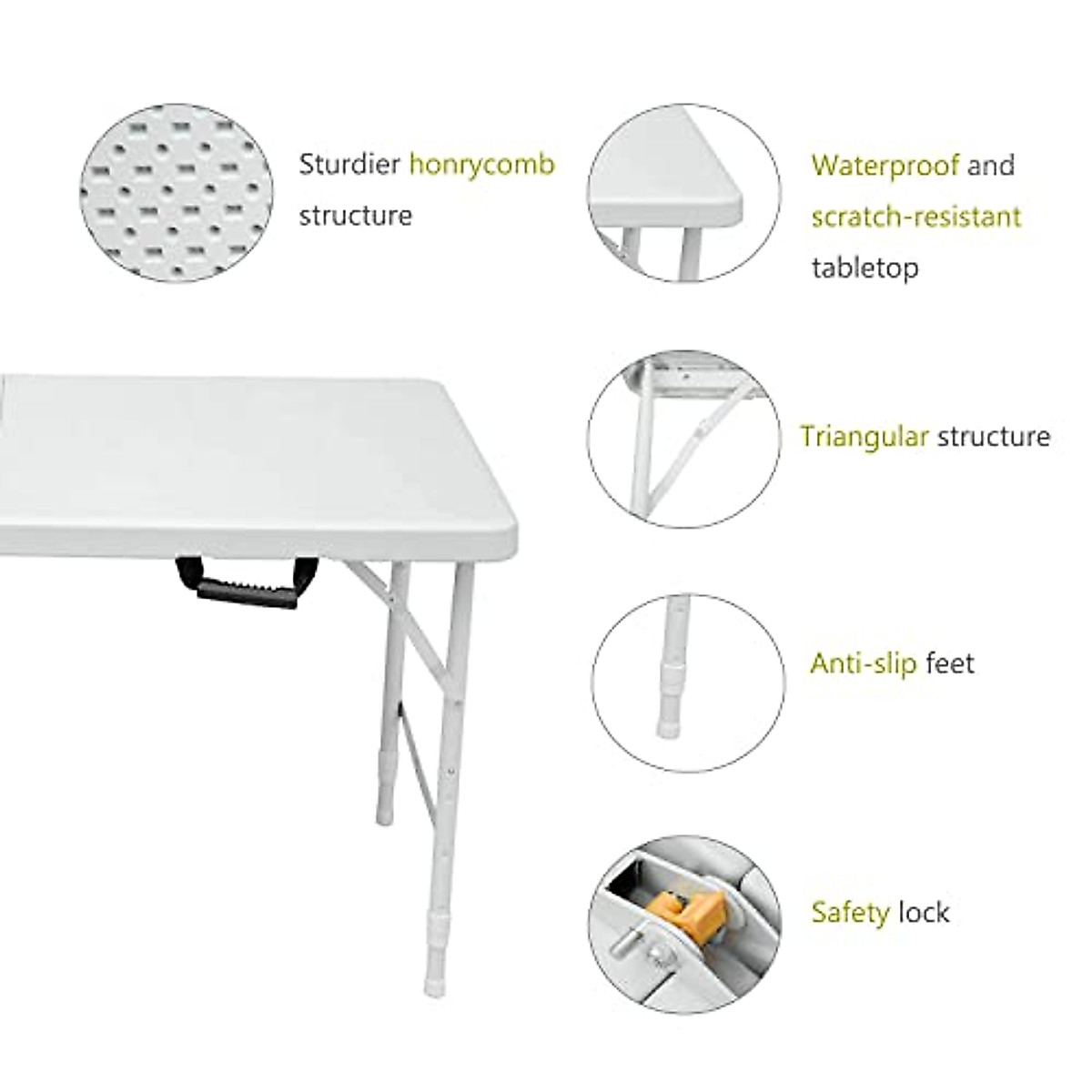 Icoud 4ft Plastic Folding Table Portable Heavy Duty White Dining Table Fold-in-Half for Camp Party Kitchen Indoor Outdoor