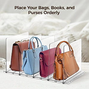2 Pack Purse Divider Organizers for Closet, 16.3'' x 7.9'' x 6.4'' Adjustable Clear Shelf Dividers for Bags Purses Closet Organization, Handbag Divider Organizer Holders for Bookshelf Bedroom