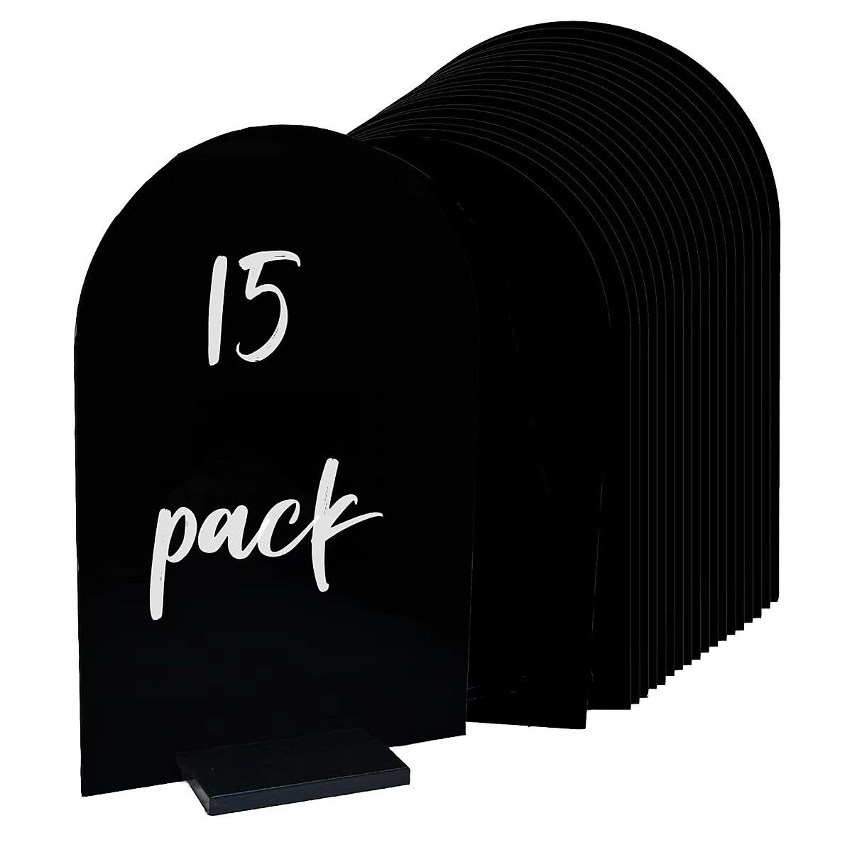 xinwant 15 Packs Arch Acrylic Table Signs with Stands, 6x4 Inch Blank Acrylic Signs and Holders for DIY Table Numbers, Black TableTop Signs for Wedding Reception & Event Party