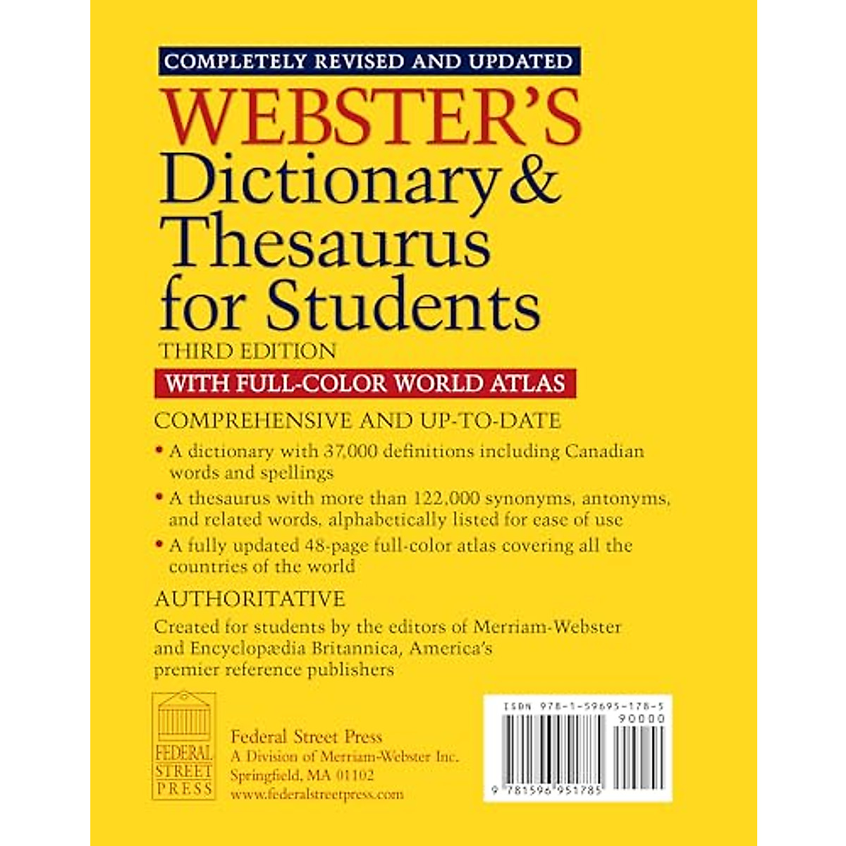 Webster's Dictionary & Thesaurus for Students with Full-Color World Atlas, Third Edition