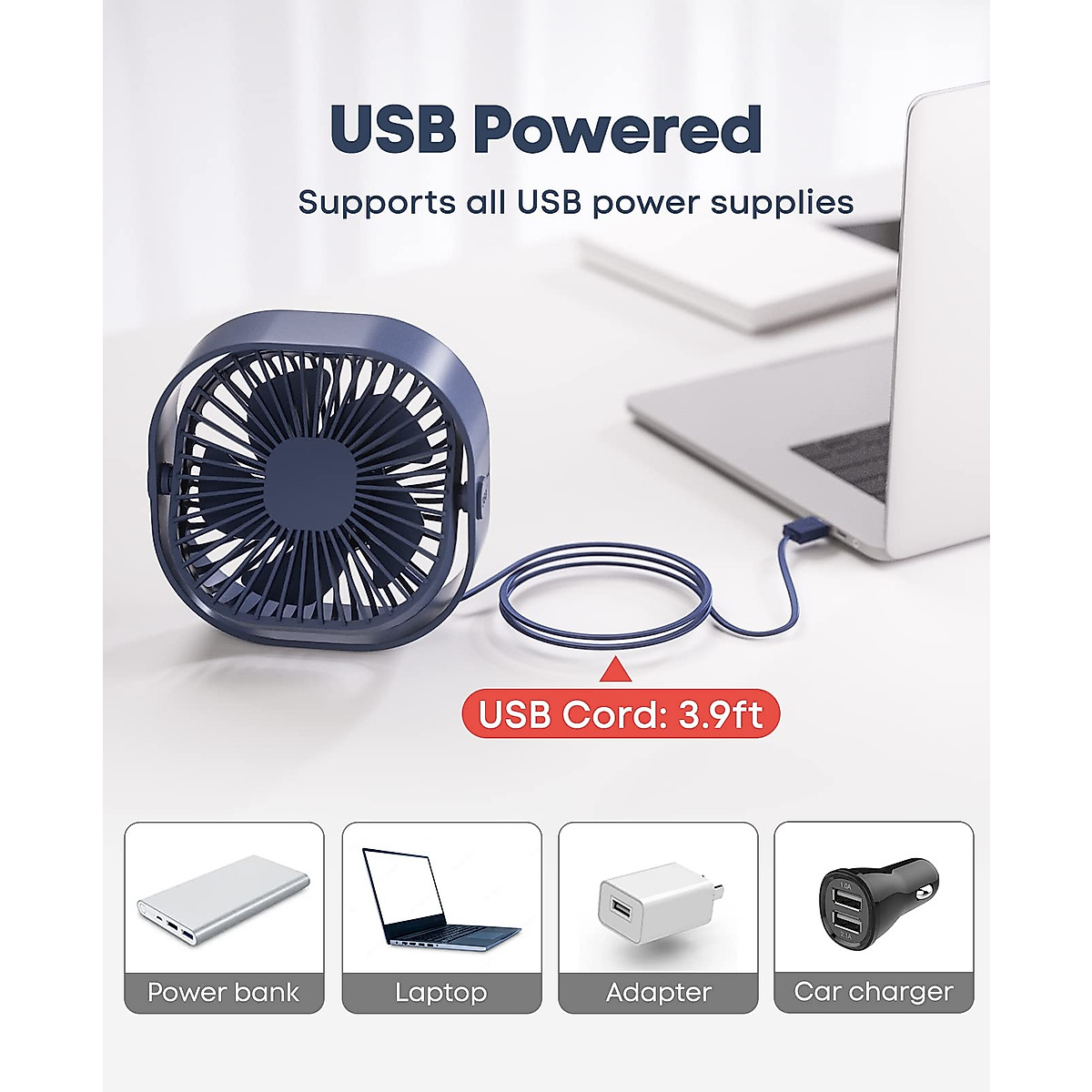 Mini Desk USB Fan Small: Mini USB Desk Fan Portable Small fan 3 Speeds Desktop Fans 4 Inch Quiet Cooling 360° Rotate Mini Table Fan - Office Bedroom Home