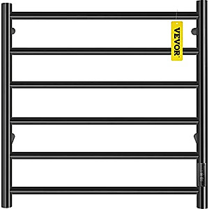 VEVOR Heated Towel Rack, 6-Bar Towel Warmer Rack, Wall Mounted Electric Towel Warmer, Electric Towel Drying Rack with Timer, Matte Black Stainless Steel Heated Towel Warmer for Bath, Plug-in/Hardwired