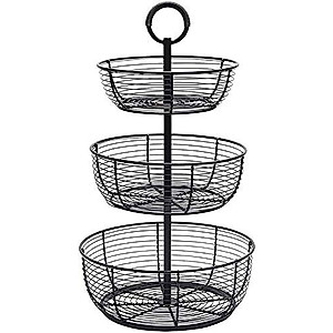 Snack Dip Bowls Dishware Multi-Layer Black Wrought Iron Fruit Basket,Two-Layer Three-Layer Circular Storage Rack Fruit and Vegetable Dried Fruit Basket for Kitchen Restaurant Gifts