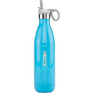 ICONIQ Stainless Steel Vacuum Insulated Water Bottle with Pop Up Straw Cap | 25 Ounce | Gloss Blue + Purple