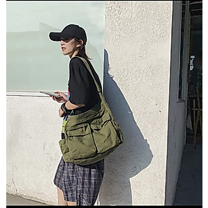 Canvas Messenger Bag Large Crossbody Bag with Multiple Pockets Canvas Shoulder Tote Bag for Women and Men (Green)