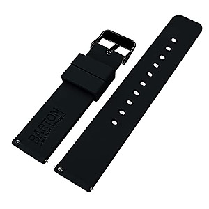 BARTON WATCH BANDS 20mm Black Soft Silicone Quick Release - Black Buckle