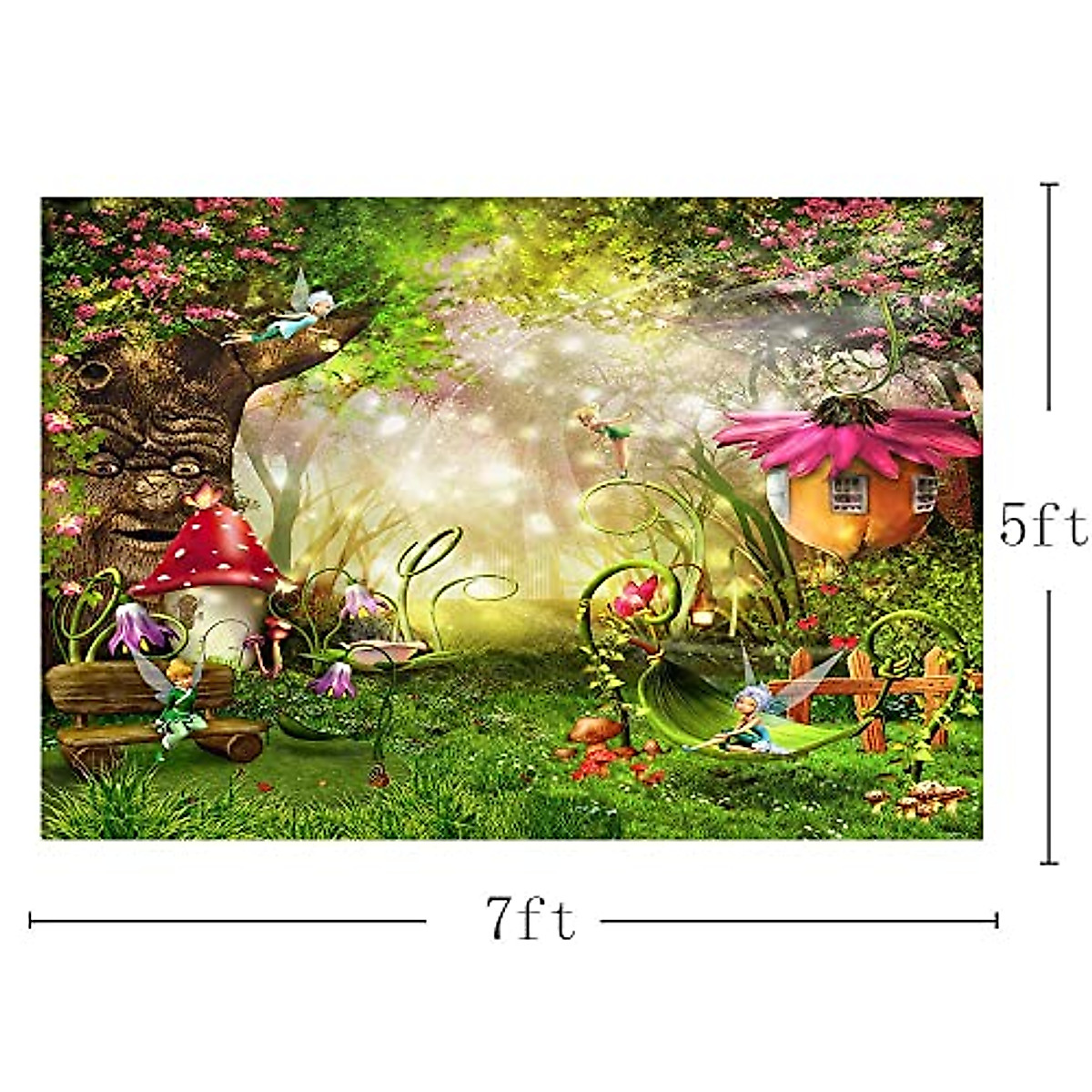 MEHOFOTO Enchanted Forest Photo Background Fairy Tale Magic Big Tree Mushroom Princess Girl Birthday Party Decorations Banner Backdrops for Photography 7x5ft