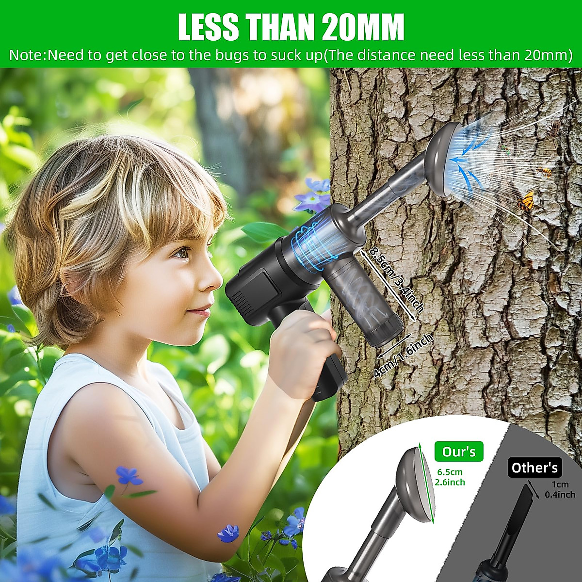 Bug Catcher for Kids,Strong Suction Bug Suction Toy Vacuum,Catch and Release Indoor/Outdoor Play,Cordless Rechargeable Insect Vacuum Cleaner Bug Sucker for Spider,Insect,Wasp,Bees,Mosquito,Moth