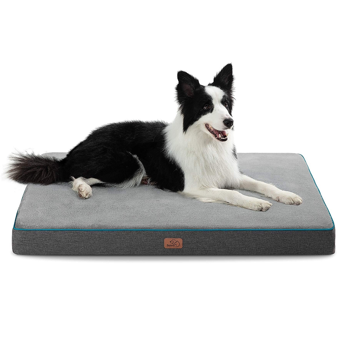 Bedsure Memory Foam Dog Bed for Extra Large Dogs - Orthopedic Waterproof Pet Mat for Crate with Removable Washable Cover and Nonskid Bottom - Water-Resistant Plush Flannel Fleece Top Pet Bed, Grey