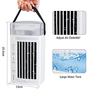 Jeenone Portable Air Conditioner Fan, 5 in 1 USB Personal Evaporative Air Cooler with 3 Speeds, Personal Air Conditioner with 8 Colors Light Humidifier Misting Fan for Office, Home, Travel