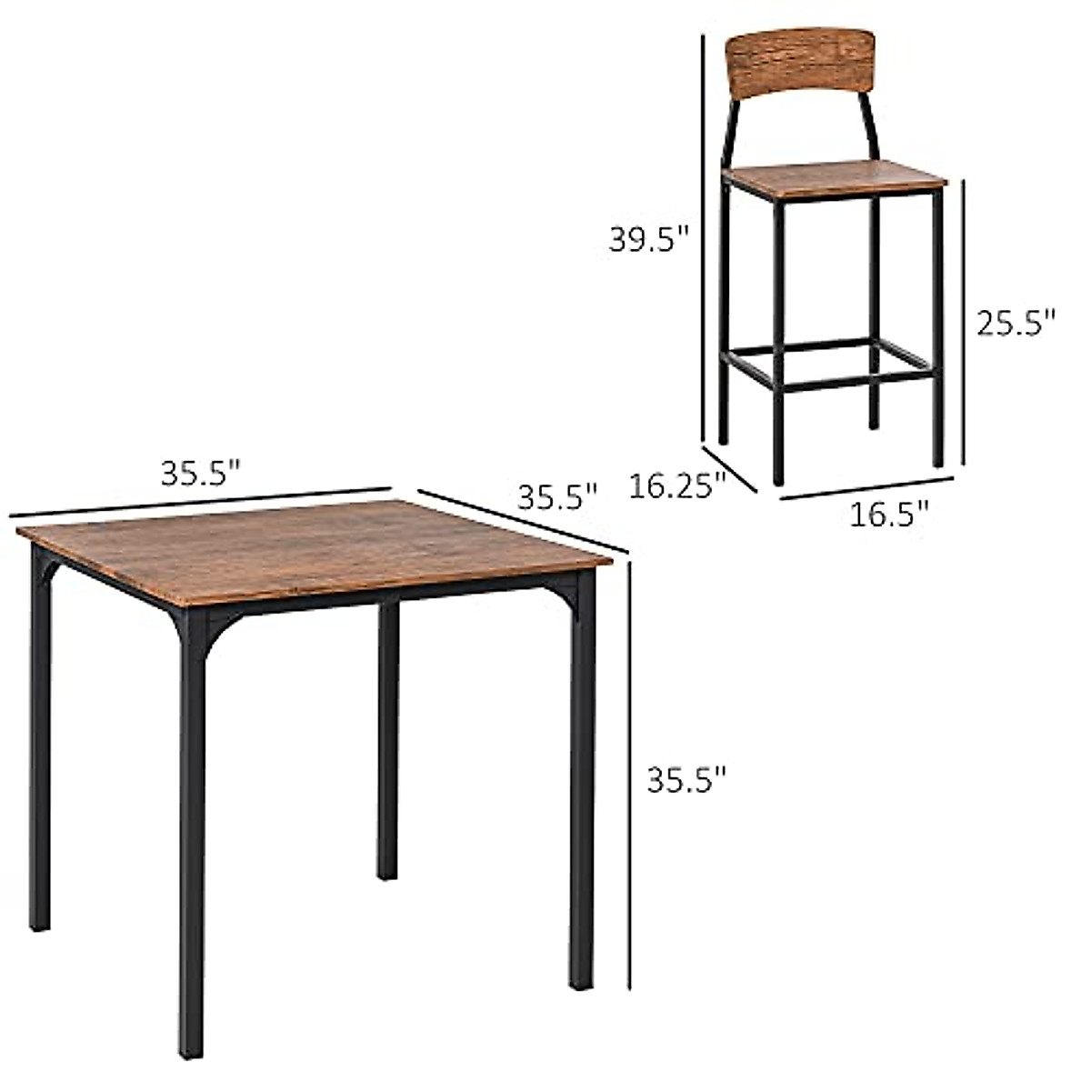 HOMCOM 5 PC Modern Counter Height Bar Table Set Compact Kitchen Table 4 Chairs Set with Footrest, Metal Legs, Wood