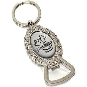 VL Communion Keychain Bottle Opener Holy Cup Dove Bird with Cross Party Favor Recuerdor De Mi Bautizo - 12PCS