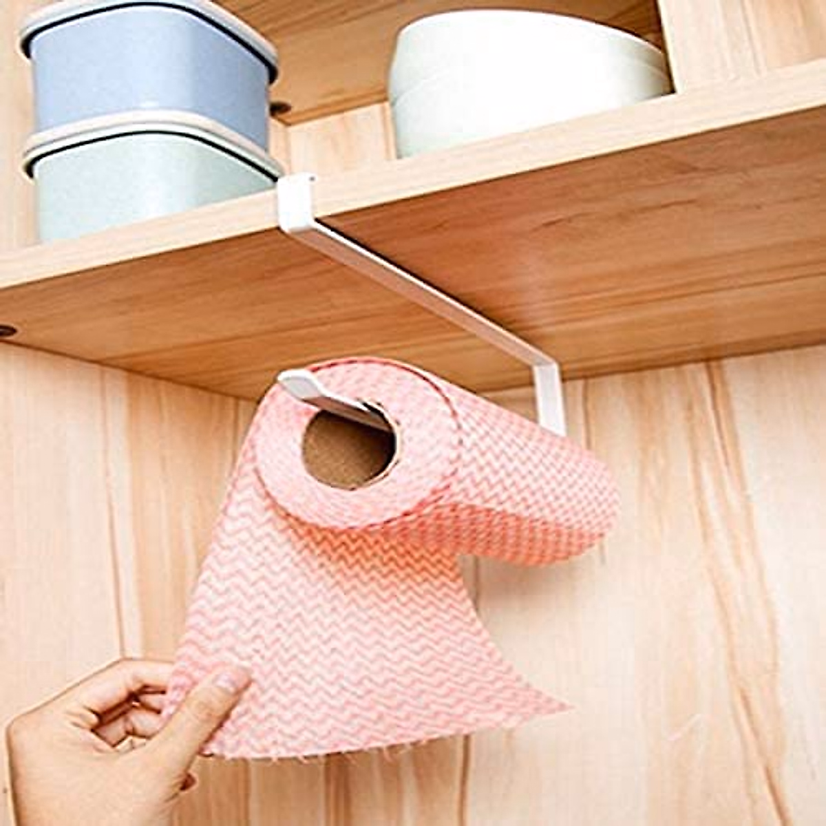 Mihao 2 Packs Kitchen Cabinet Cupboard Under Shelf Storage Paper Towel Roll Holder Dispenser Napkins Rack, White
