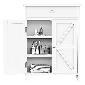 Irontar Bathroom Cabinet, Freestanding Bathroom Storage Cabinet with Drawer and Adjustable Shelf, Kitchen Cupboard, Floor Cabinet for Bathroom, Home Office, Entryway, White CWG008W