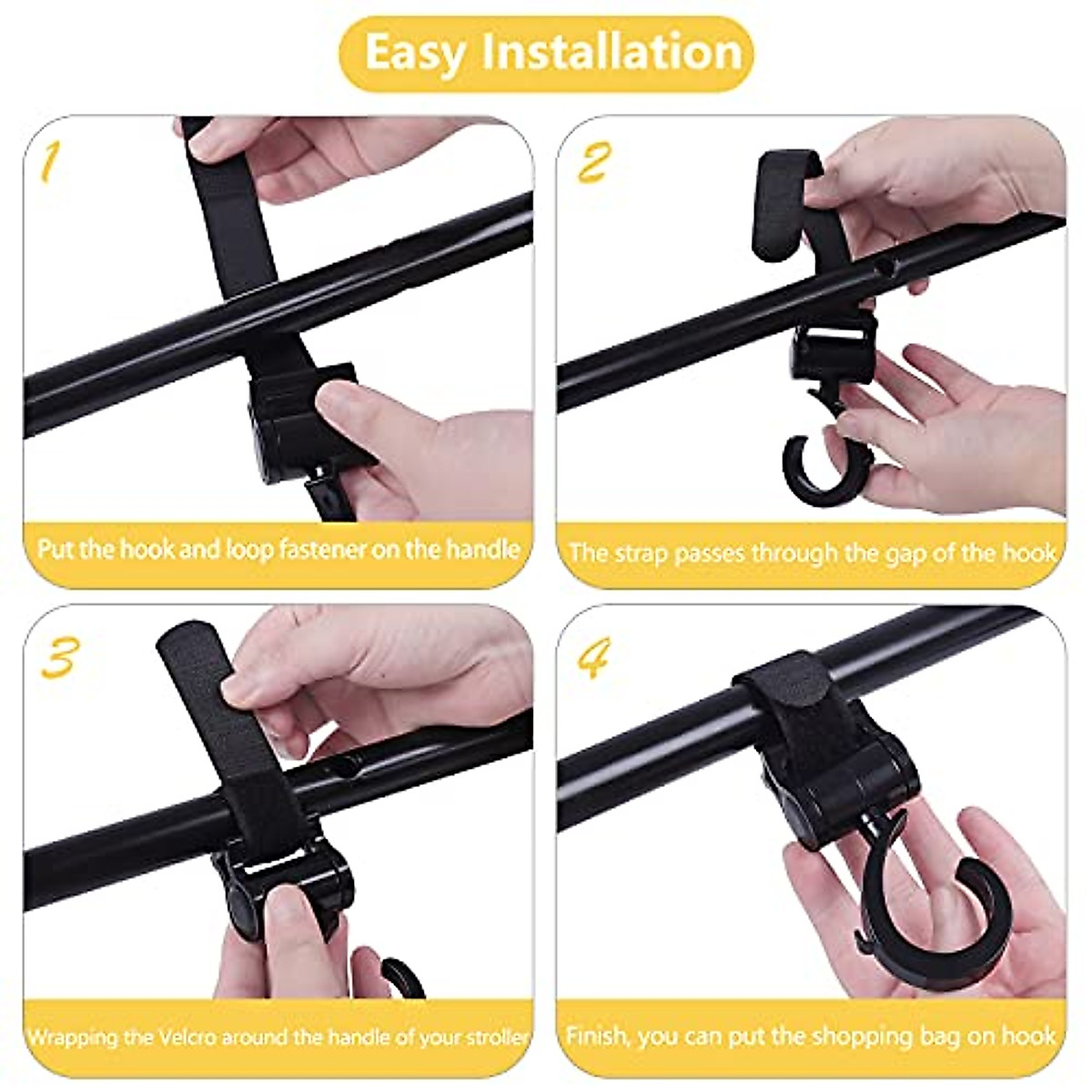 8pcs Stroller Hook Stroller Bag Hook 2 Kinds Mommy Buggy Clips Black 360 Degree Rotating Pram Shopping Hooks Stroller Hanger Hook for Diaper Bag Pushchair Stroller Purse Groceries