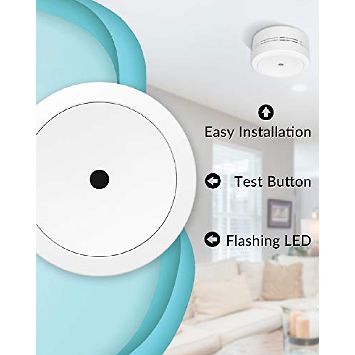 Ecoey Small Smoke Detector Alarm, 10 Year Fire Alarms Smoke Detectors with Built-in 3V Battery, Smoke Alarm with Big Test Button and Silence Function for House, FJ135, 2PACK