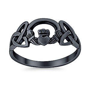 Blue Apple Co. 925 Sterling Silver Claddagh Ring Black Tone Rhodium Plated Plain Celtic Knot Ring Size-9
