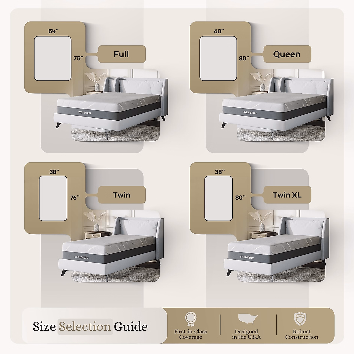 Sven & Son Luxury Hybrid Spring Mattress, Premium Materials, CertiPUR-US, Made in The USA, 14 inch Medium Soft - Twin