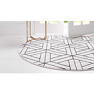 Rugs.com Lattice Trellis Collection Rug – 5 Ft Round White Low-Pile Rug Perfect for Kitchens, Dining Rooms